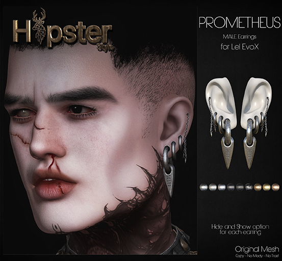 Second Life Marketplace - [Hipster Style] PROMETHEUS MALE Earrings for ...